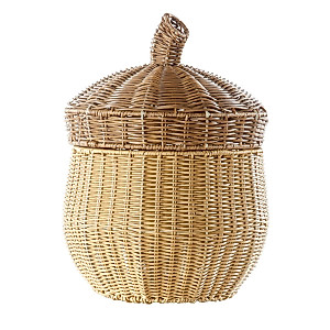 Kaplan Early Learning Acorn Washable Wicker Floor Basket with Lid| Home Decor Organizer | Nature-Inspired Woven Rattan Storage Bin