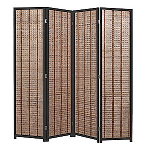 Decorative Openwork Design 4-Panel Bamboo & Black Wood Framed Folding Screen/Freestanding Room Divider - MyGift®
