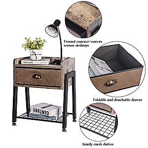 X-cosrack Rustic Nightstand with Drawer, Brown Small Nightstand Bedside Table for Bedroom, Bed Side Table/Night Stand for Living Room, 20.47 x 14.37 x 24 Inch