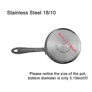 Milk Warmer Turkish Coffee Pot Butter Warmer Melting Pot 18/10 Stainless Steel Small Saucepan with Pour Spout Cookware 12 oz Capacity (370ML)