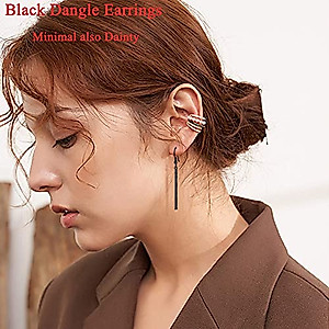 FOCALOOK Black Earrings for Women Hypoallergenic Minimalist Thin Drop Dangle Long Vertical Bar Earrings