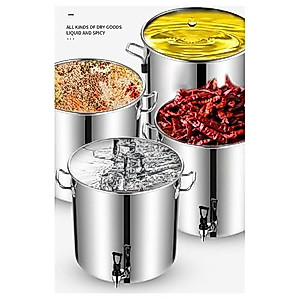 Stainless Steel Stock Pot Stock Pot With Spigot, Round Stock Pot With Soft-Touch Handles, Stainless Steel Soup Stockpot Composite Bottom 5-90L Wine Bucket,Thicken Milk Can With Tap S(Size:20*20cm(5L))