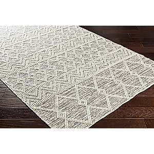 Woolk Moroccan Farmhouse Hand Woven Living Room Bedroom Nursery Wool Area Rug - Vintage Handmade Bohemian Style - Boho Diamond Southwestern Pattern - Beige, White, Brown - 5' x 7'6"