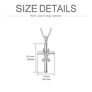 LEECCI 925 Sterling Silver Breast Cancer Awareness Necklace Cross Pendant Necklace Pink Ribbon Necklace Breast Cancer Survivor Gifts for Women