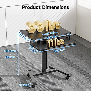 BONTEC Mobile Standing Desk with Keyboard Tray, Mobile Podium, Computer Workstation Up to 33Lbs, Laptop Sit or Stand Desk on Wheels, Height Adjustable Stand Up Table for Living Room, Bedroom, Office