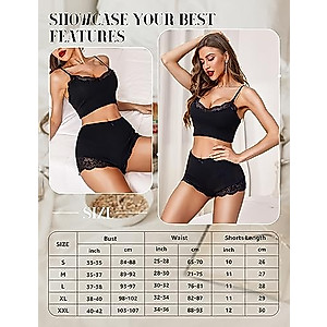 RSLOVE Women Sexy Lingerie Pajamas Set V-Neck Sleeveless Sleepwear Nightwear Soft Pj Lounge Sets Black XL