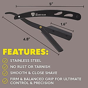 The Beard Club Straight Razor for Men - Navajas Para Barbero - Barber Straight Edge Razor Kit - Premium Single Derby Blade Cutthroat Razor With 10 Replaceable Stainless Steel Blades & Leather Case