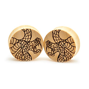 Mystic Metals Body Jewelry Pair of Laser Engraved Snake Wood Plugs (PW-336)(Crocodile Wood) (1-1/4" (32mm))