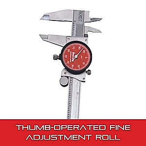 Starrett Starrett 120 Series Stainless Steel Dial Caliper with Lock Screw and Fitted Plastic Case - Red Face, 0-6" Range, 001" Graduations, .001" Accuracy - R120A-6