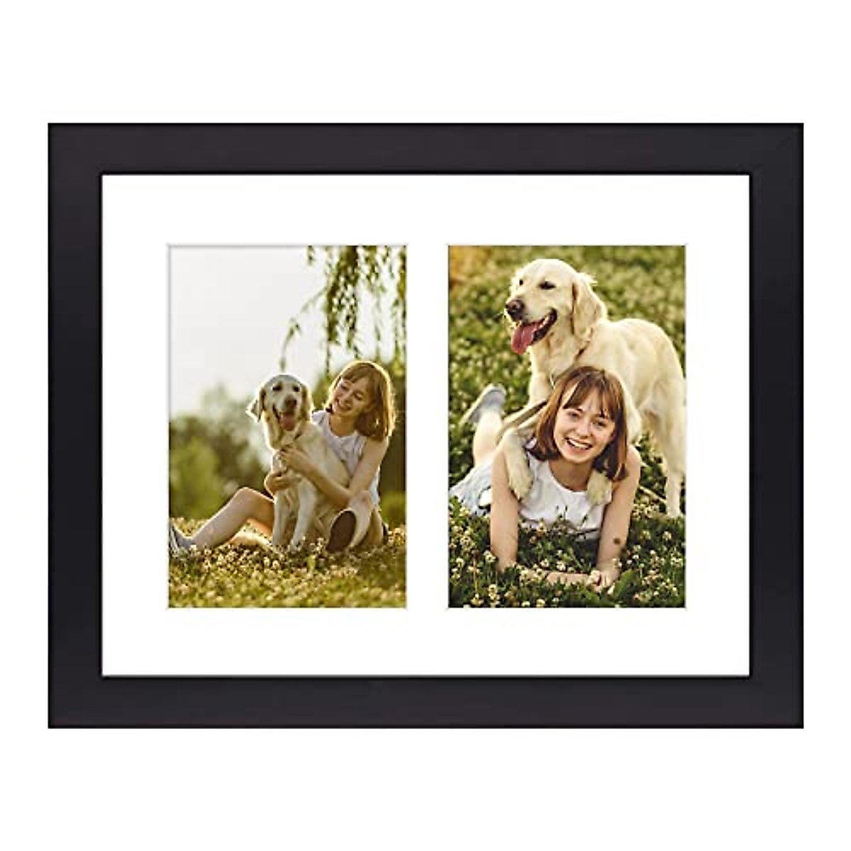 Golden State Art, 4x6 Double Picture Frame in Black - 8x10 Collage Frame, Solid Wood with Tempered Glass - Horizontal and Vertical Formats for Wall and Tabletop, 1 Pack
