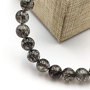 Natural Black Rutilated Quartz Crystal Round Beads Women Men Bracelet 8mm AAAA