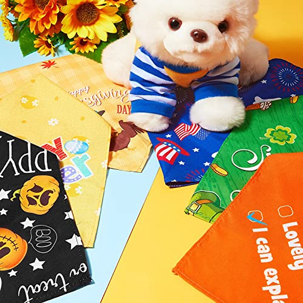 9 Pieces Holiday Dog Bandanas Halloween Dog Bandanas Thanksgiving Christmas Dog Handkerchief Adjustable Large Pet Scarf Washable Dog Scarves for Dog Costume Supply (Cute Pattern)