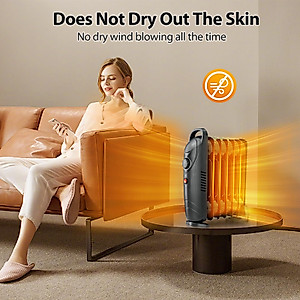 LifePlus Oil Filled Heater, 700W Portable Radiant Space Heater with Adjustable Thermostat, Electric Small Quiet Heater with Overheat Protection for Room Indoor Office, Black