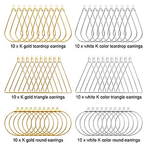 60pcs Earrings Beading Hoop Earring Finding Teardrop Earring Triangle Earring Round Hoop Earring for Jewelry Making DIY Crafts Art Creation Women Gift