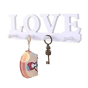 Key Holder for Wall Towel Rack 4 Hooks LOVE White Home Decor