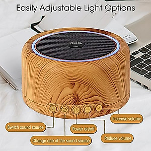 White Noise Machine,Baby Sound Machine with 6 Breathing Lights for Baby Kids Adult Sleeping & Nursery 30 Soothing Natural Sounds Timer & Memory Function Wood Grain Portable for Travel