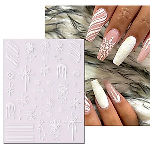 JMEOWIO 6 Sheets 3D Embossed Glitter Christmas Nail Art Stickers Decals Self-Adhesive Pegatinas Uñas 5D Snowflake New Year Xmas Winter Holiday Nail Supplies Nail Art Design Decoration Accessories
