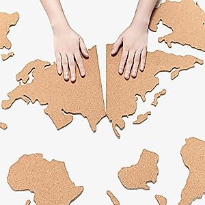 Navaris Cork Board World Map - Self-Adhesive Corkboard Continents for Wall to Pin, Plan and Document Travels - Includes 18 Cork Pieces and 10 Pins