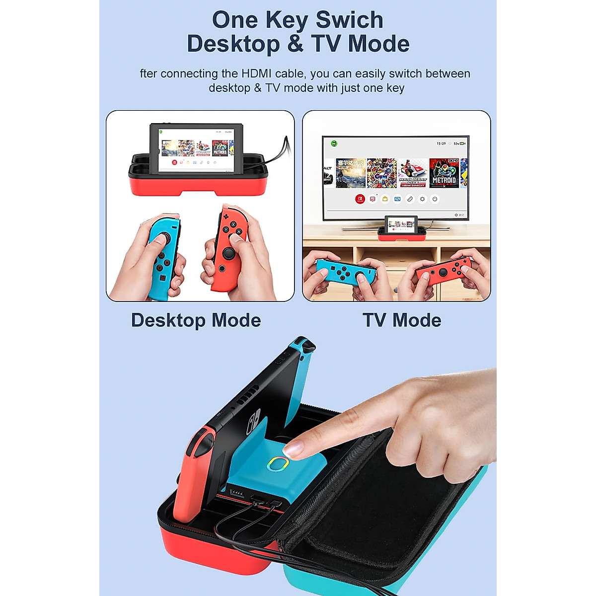 Kingstar Switch Dock for Nintendo Switch - Portable Switch Docking Station with Carrying Case, PD Fast Charging, RJ45 Gigabit Ethernet, HD Projection HDMI Port for Switch OLED Console and Accessories