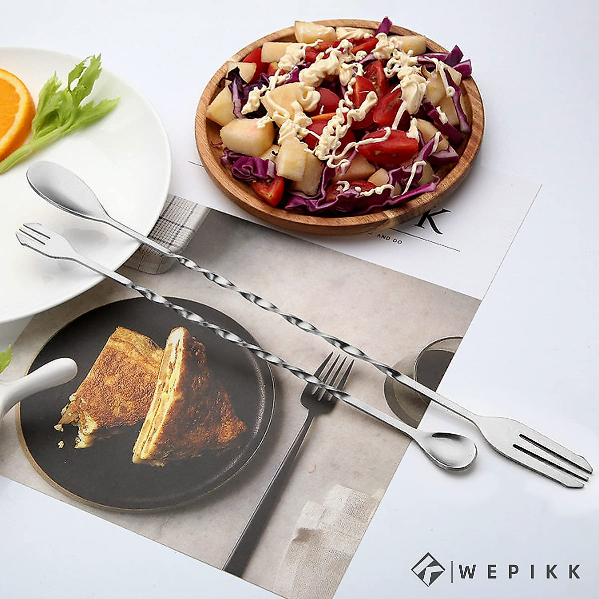 Wepikk Bar Spoon Cocktail Mixing Spoon Bar Stirring Spoon Drink Stirrers Fruit Fork 4 Pcs Stainless Steel Bar Set Bartender kit 12.6 Inch Spiral Pattern Long Handle