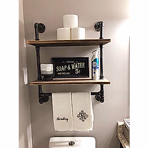 Rustic Bathroom Wall Shelves Industrial Pipe Wall Shelf for Bathroom,2-Tiers Wall Mounted Bathroom Shelves Over Toilet Storage Shelf