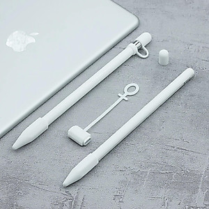 siduater [4-Pack] Silicone Protective Accessories for Apple Pencil 1st Generation, Includes 1 Apple Pencil Cap Replacements, Apple Pencil Cap Holder, Apple Pencil Tip Cover, Adapter Tether - White