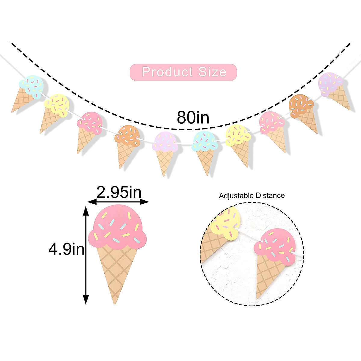Ice Cream Happy Birthday Banner - Ice Cream Birthday Party Decoration,Summer Birthday Banner,Ice Cream 1st Birthday Banner,Ice Cream First Photo Props