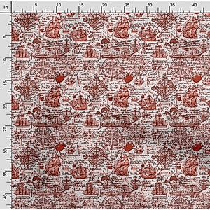 Soimoi Cotton Poplin Fabric Ship & Direction Compass Nautical Print Fabric by Yard 42 Inch Wide