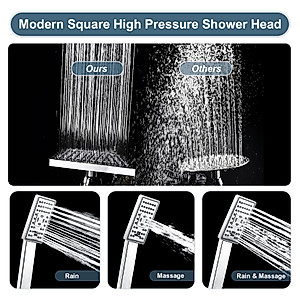BRIGHT SHOWERS Rain Shower Head with Handheld Spray, 8 Inch High Pressure Rainfall Shower Head Combo with 60” Hose, Adjustable Dual Square Showerhead with 3-Way Diverter, Wall Bracket, Chrome