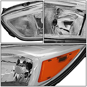 DNA MOTORING HL-OH-FF16-CH-AM Pair Chrome Housing Amber Corner Headlights Replacement For 15-18 Focus Fits Halogen Headlight Models