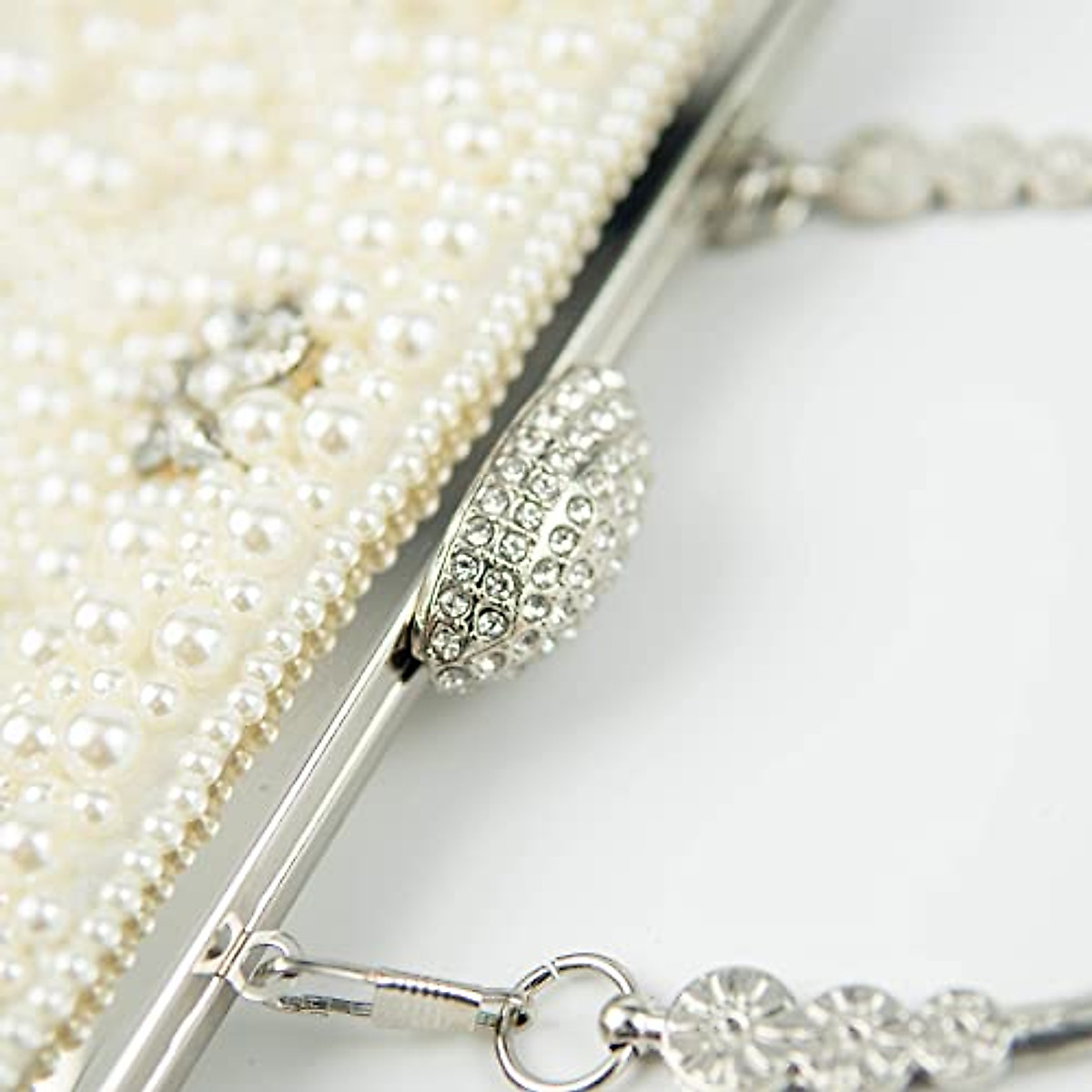 Ofuleo Luxury Pearl Clutch Purses Homecoming Crossbody Crystal Women's Evening Handbag Tote for Wedding Evening Casual Party (Beige with Rhinestones)