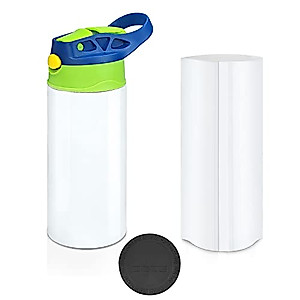 XccMe Kids Sublimation Tumbler,12oz Sublimation Water Bottle Blanks,Straight Stainless Steel Todder Sippy Cup,Double Wall Insulated Sippy Tumbler with Handle,Shrink Films,Leak Proof (Blue)