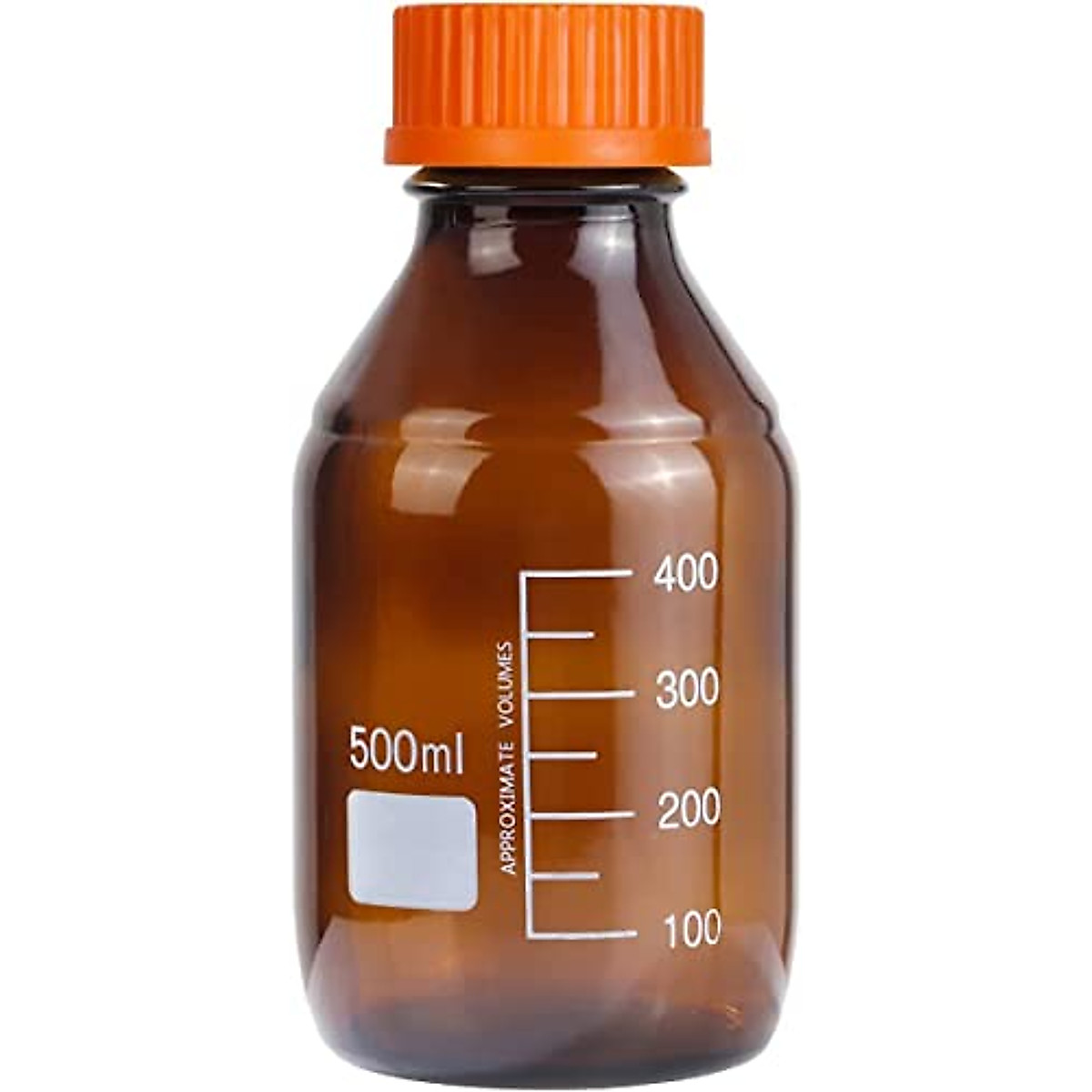 Basstein Lab Media Storage Amber Bottles Brown Graduated Glass Container GL45 Screw Cap Leakproof Multi-Purpose for Scientific | Pack of 8 (Orange,500ml)