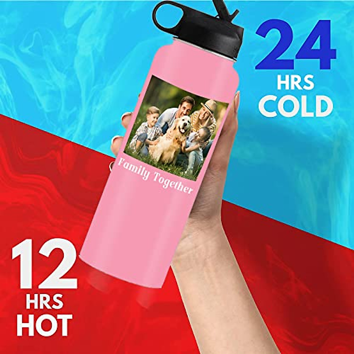 Personalized Water Bottle for Kids with Straw Lid,Custom Stainless Steel Sports Water Bottle with Name or Text-Double Wall Vacuum Insulated Gift Cup for Kids Women Men