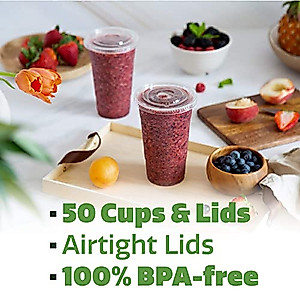 Comfy Package [24 oz. - 50 Count Clear Plastic Cups With Lids, Disposable Coffee Cups with Flat Lids - Ideal for Cold Beverages, Smoothies, and To-Go Drinks