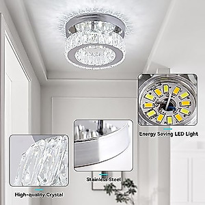 Finktonglan Modern Crystal Ceiling Light LED Mini Chandelier Flush Mount Ceiling Light Fixtures K9 Crystal Round Ceiling Lamp for Hallway Foyer Bedroom