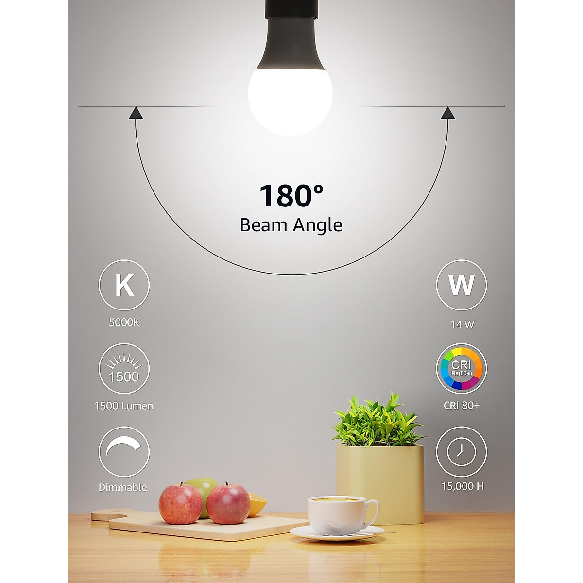 Lepro Dimmable LED Light Bulbs 100 Watt Equivalent, 14W 1500LM Daylight White 5000K, A19 E26 Standard Medium Base, UL FCC Listed, 15000 Hour Lifetime, 6 Pcs