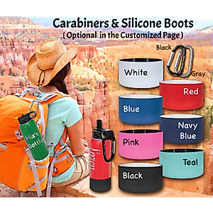 Personalized Water Bottles 32oz with Flip-Top Lid and Straw, Customized Vacuum Insulated Flask, Stainless Steel Sports Double Wall Thermos, Your Logo Name and Text Engraved in USA (Black, 32 oz.)