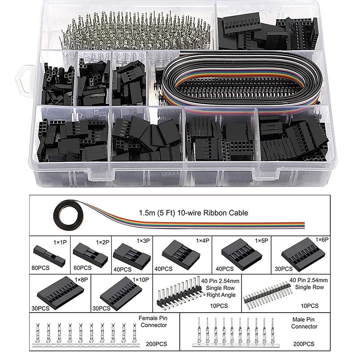 Qibaok Crimping Tool Kit Ratcheting Crimper with 1550PCS 2.54mm Dupont Connectors and 760pcs 2.54mm JST-XH Connectors for AWG 26-20(0.1-0.5mm²)