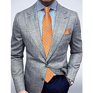 DiBanGu Silk Ties for Men Necktie and Lapel Pin Brooch Set Formal Woven Paisley Plaid Striped Solid Tie Wedding Party, Orange