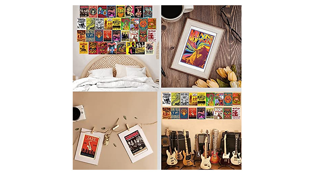 Vintage Rock Band Posters - 50-Piece Retro Wall Collage Kit