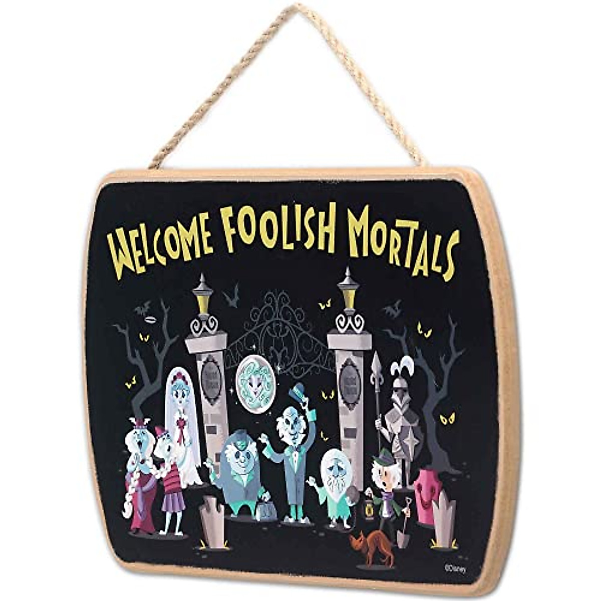 Open Road Brands Disney Haunted Mansion Welcome Foolish Mortals Hanging Wood Wall Decor - Fun Halloween Sign for Home Decorating