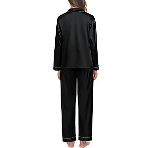 SWOMOG Couple Silk Satin Pajamas Set 2Pcs Matching Famliy Sleepwear Button Down Loungewear Men & Women Pjs with Pants Black