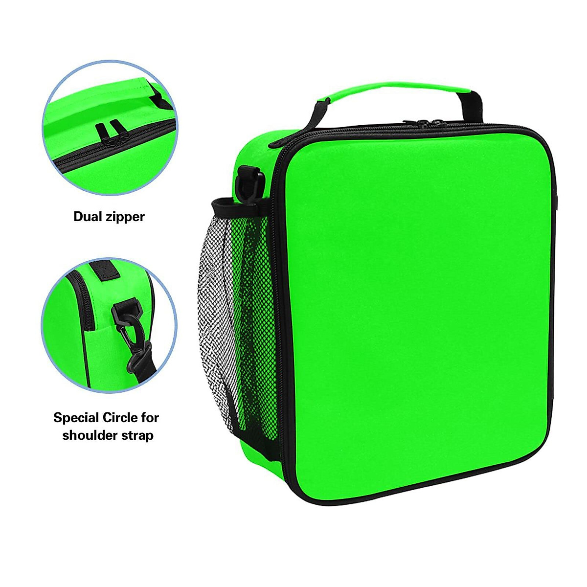 Kigai Plain Neon Green Solid Color School Lunchbox for Boys Girls,Insulated Lunch Tote Bag with Adjustable Strap,Leakproof and Durable Lunch Cooler for Work Office