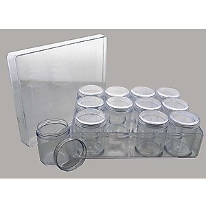 ToolUSA 12 Plastic Jars With Screw-on Lid In A Clear, Plastic Box: TJ-48846