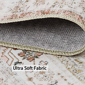 GarveeHome 9x12 Washable Rug Vintage Rug Indoor Floor Cover Print Distressed Medallion Rug Non Slip Soft Rug Foldable Large Accent Rug Lightweight Carpet, Taupe Multi