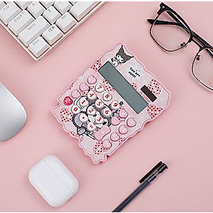 G-Ahora Cute Kitty Cat Solar Calculator 12 Digits Display Basic Calculator Button Battery Solar Panel Dual Power Supply Clear Display Screen（Purple）