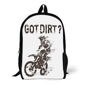 WZOMT Boys Motocross School Backpack Funny Got Dirt Bike Fly Racing Vintage White Bookbag Fashion Laptop Bags Water Resistant Daypack Rucksack for Travel Hiking Kids Men Women 17" Knapsack