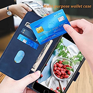 Moment Dextrad for iPhone SE 2022 Case Wallet,iPhone 8/7 Case,SE 2020 Case,6/6S Case,[Kickstand][Wrist Strap][Card Holder Slots] PU Leather Protective Folio Flip Cover (Blue)