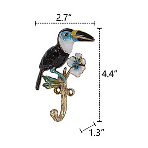 SOFFEE DESIGN Set of 3 Metal Single Hooks 3D Toucans Design, Bright Coating Ornate Style for Hanging Coat/Keys/Scarf, Wall Mounted Heavy Duty Hooks Home Decor
